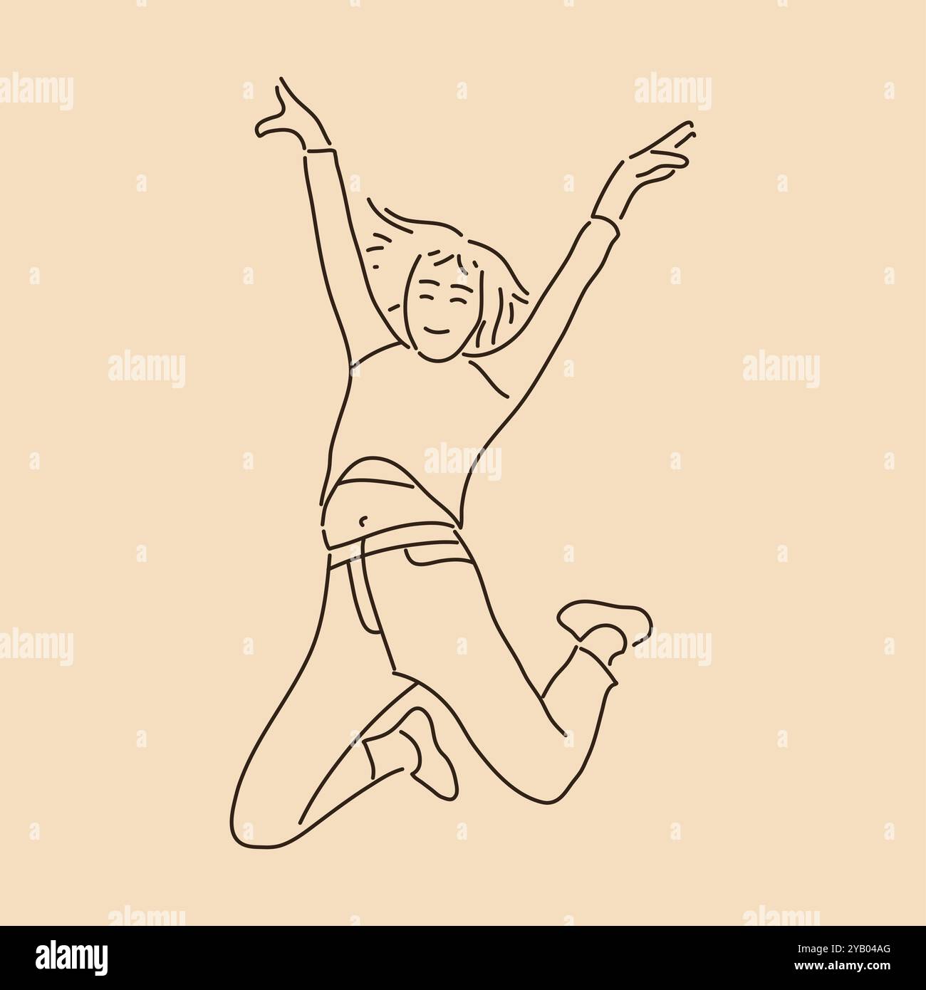 Woman jumping. Line art drawing. Sketch outline vector illustration ...