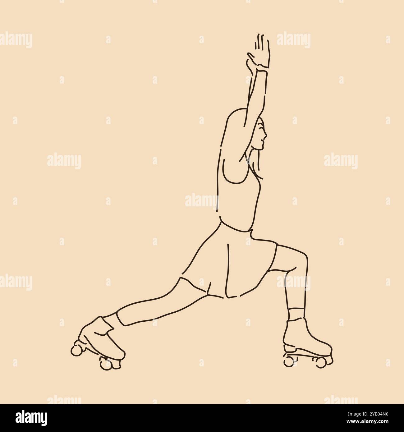 Roller skating girl. Line art drawing. Sketch outline vector ...