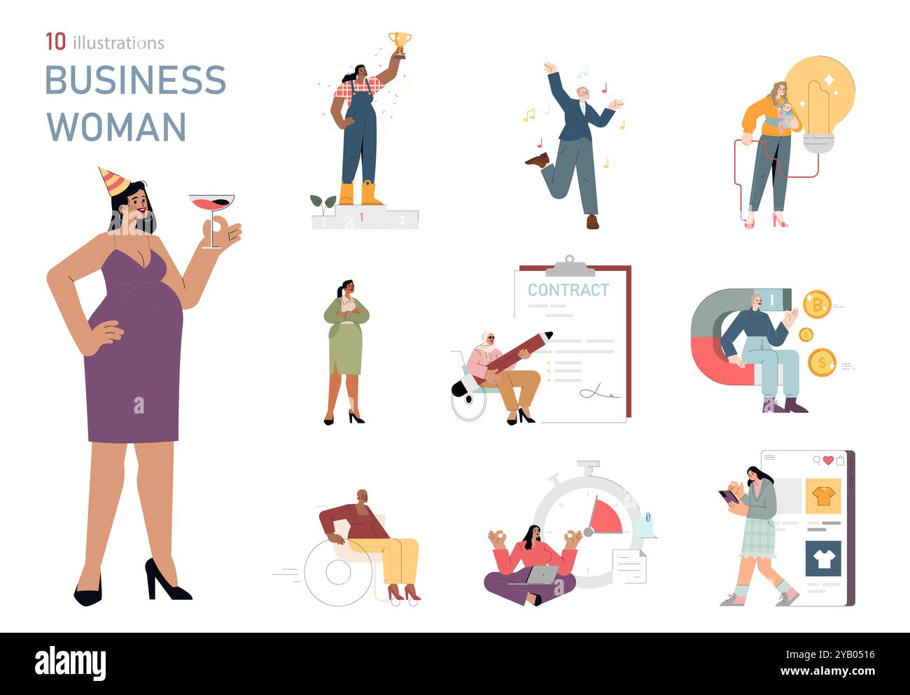 Business Woman set. Diverse female professionals in various roles and ...