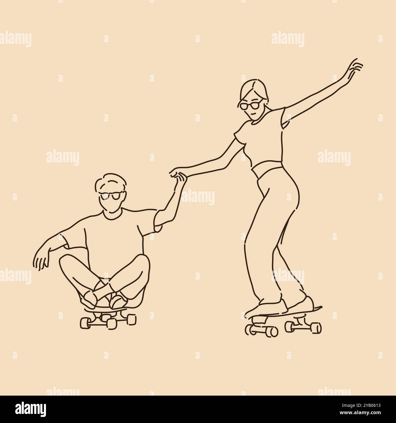 Skateboard Couple Drawing