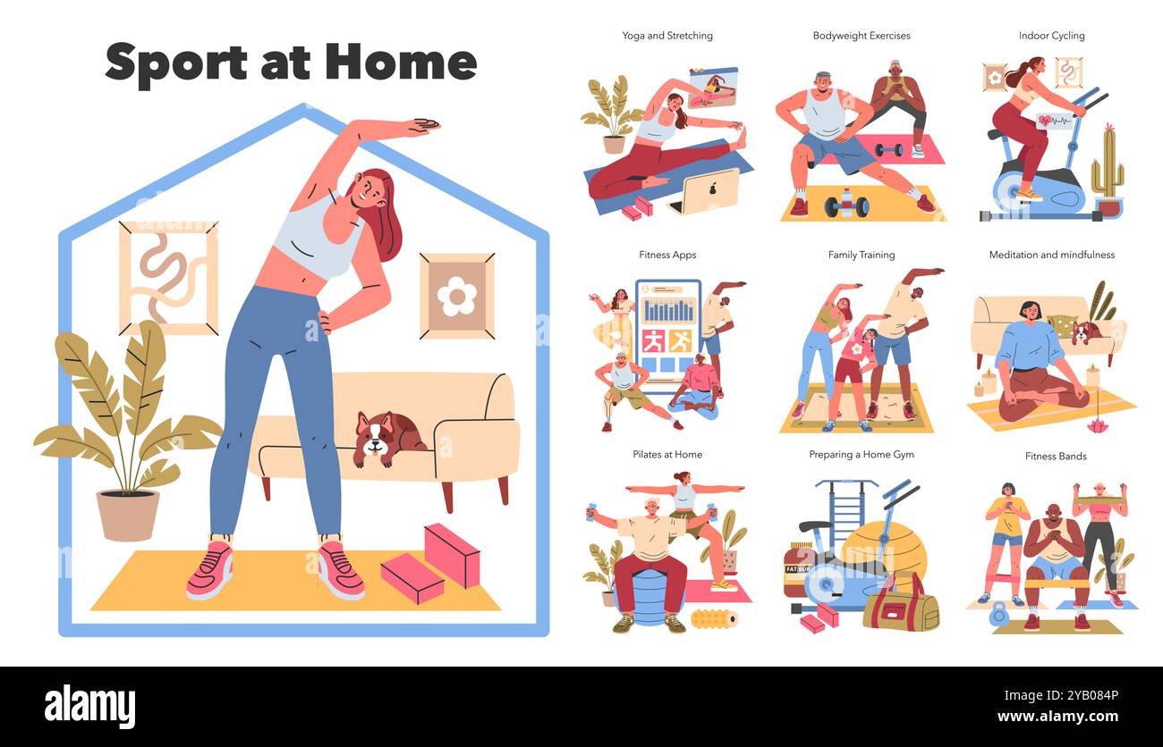 Sports at Home set. A diverse range of indoor fitness activities from ...