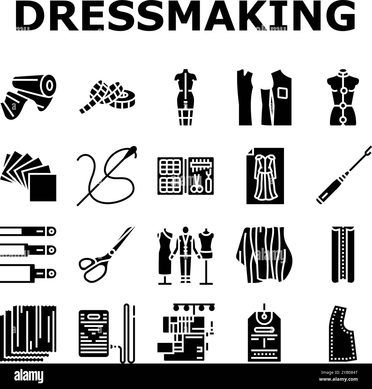 dressmaking fashion sewing style icons set vector Stock Vector Image ...
