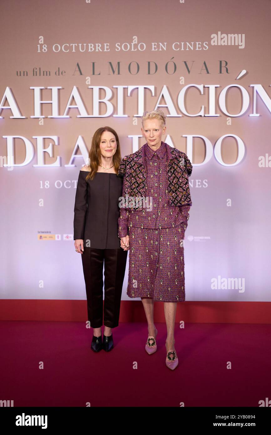 Madrid, Spain. 16th Oct, 2024. Tilda Swinton, Julianne Moore attends 'La habitación de al lado ...