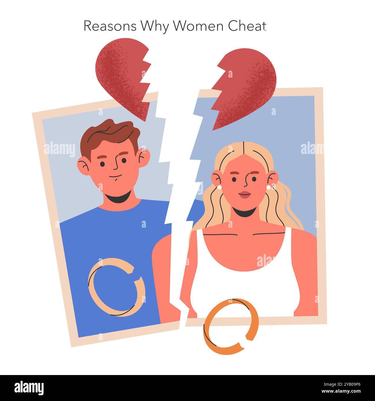 Infidelity concept. Broken heart and torn photo illustrate distress in ...