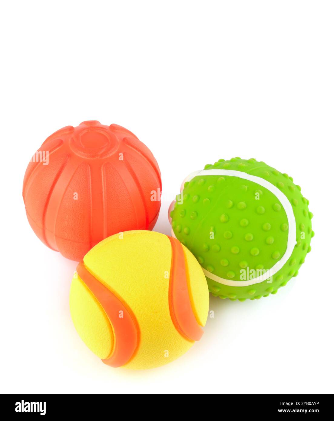Dog toy balls isolated on white background. Free space for text ...