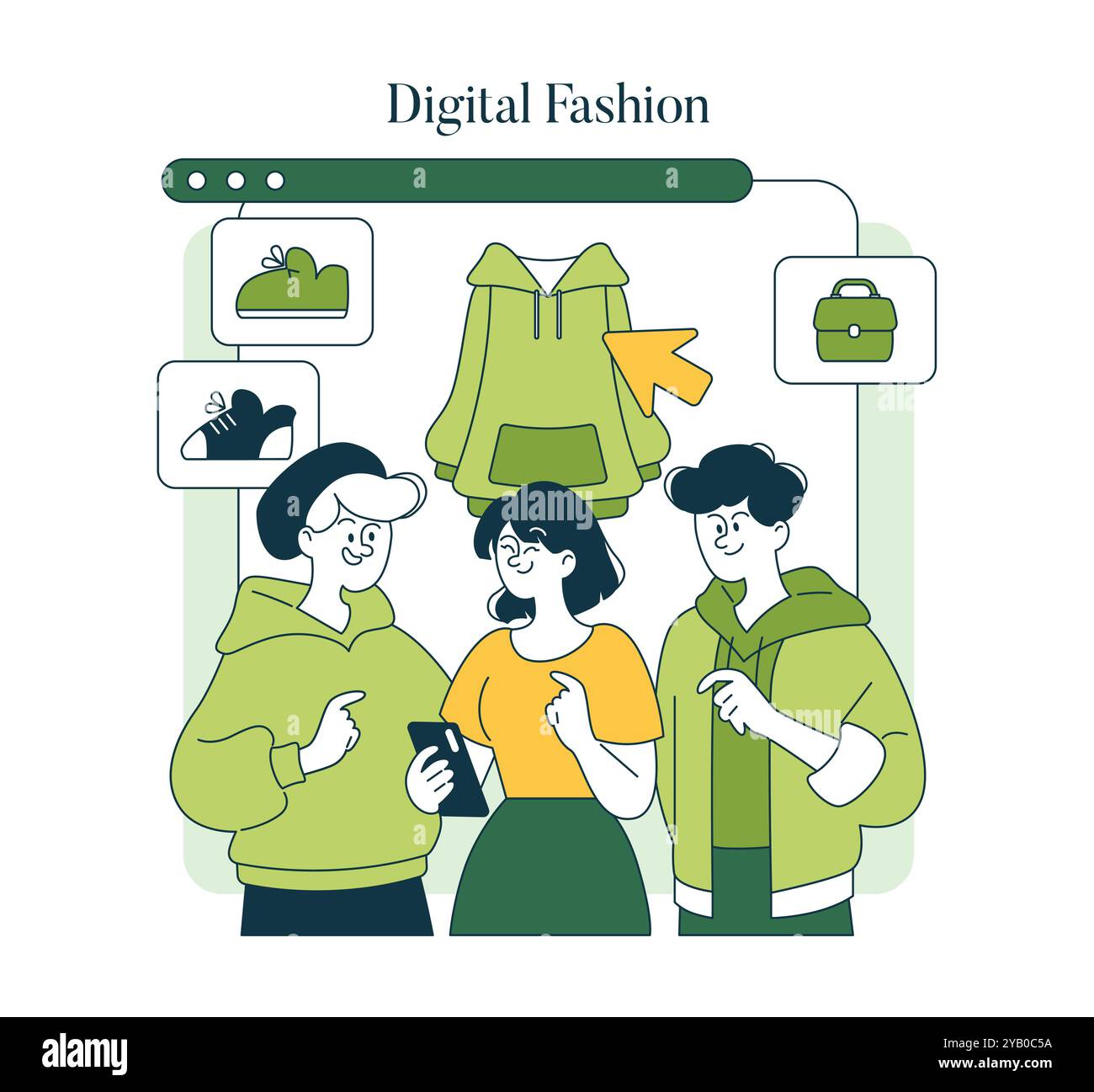 Eco-Friendly Fashion concept. Users select sustainable clothing from a ...