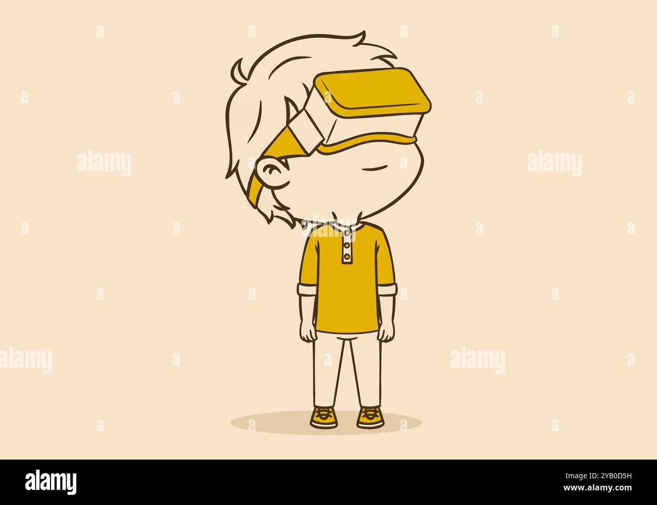 Cute boy chibi character illustration using virtual reality VR gadget ...