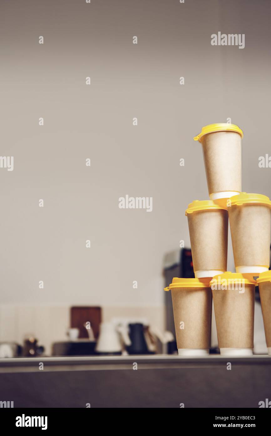 Stack of Coffee Cups on Counter Stock Photo - Alamy