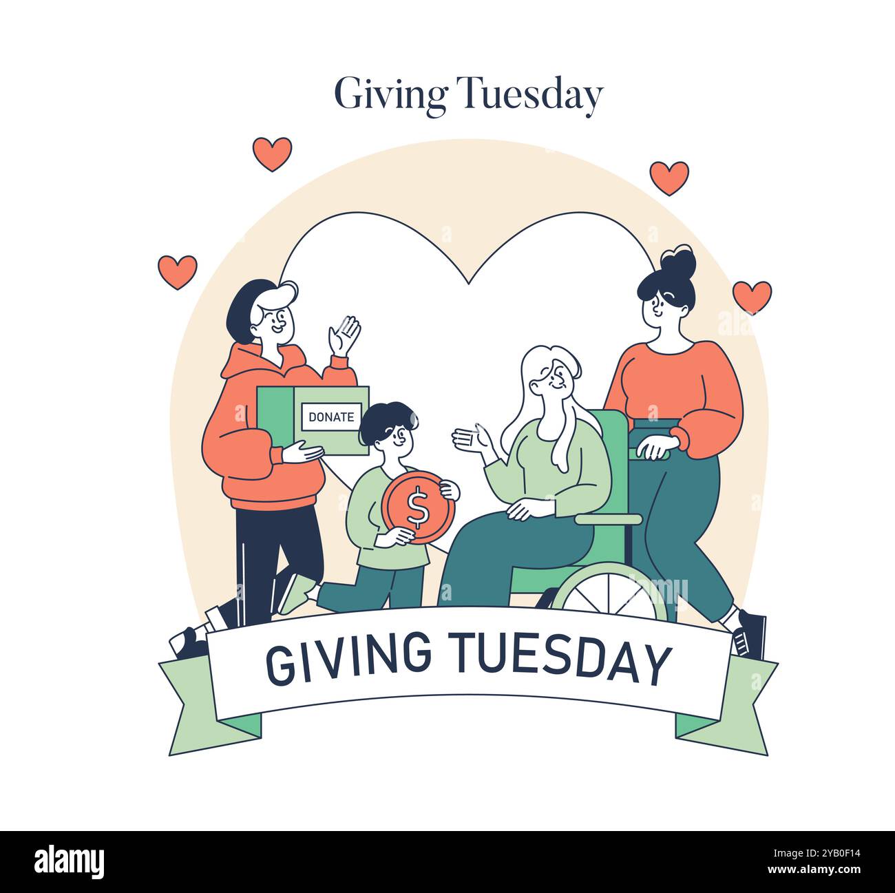 Giving Tuesday concept. People engaging in charity, symbolized by ...