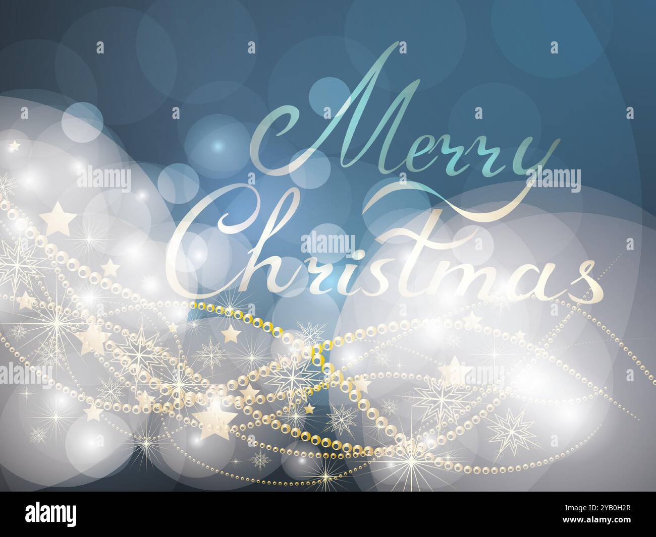Merry christmas sign with stars and gold. It is blue and white. The ...