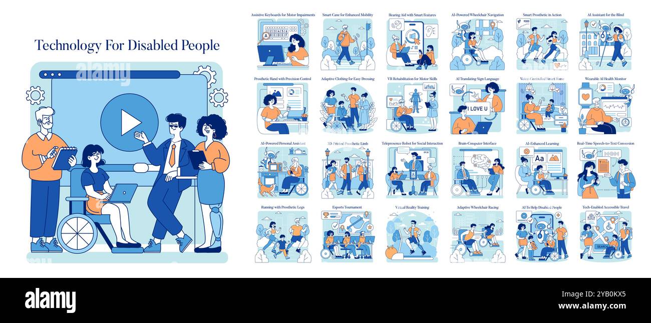 Technology for Disabled People set. Assistive devices and software ...