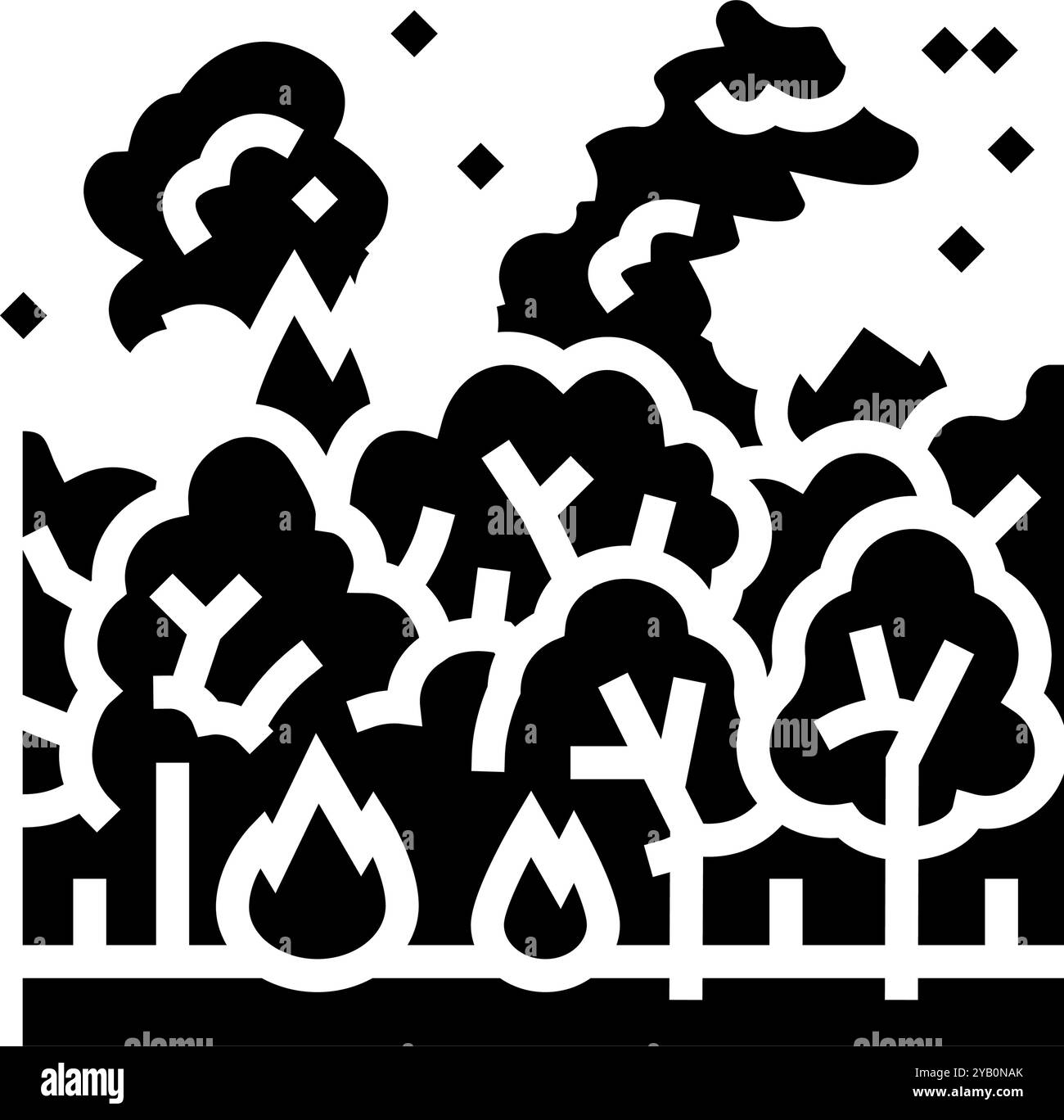 burning forest wildfire disaster glyph icon vector illustration Stock ...