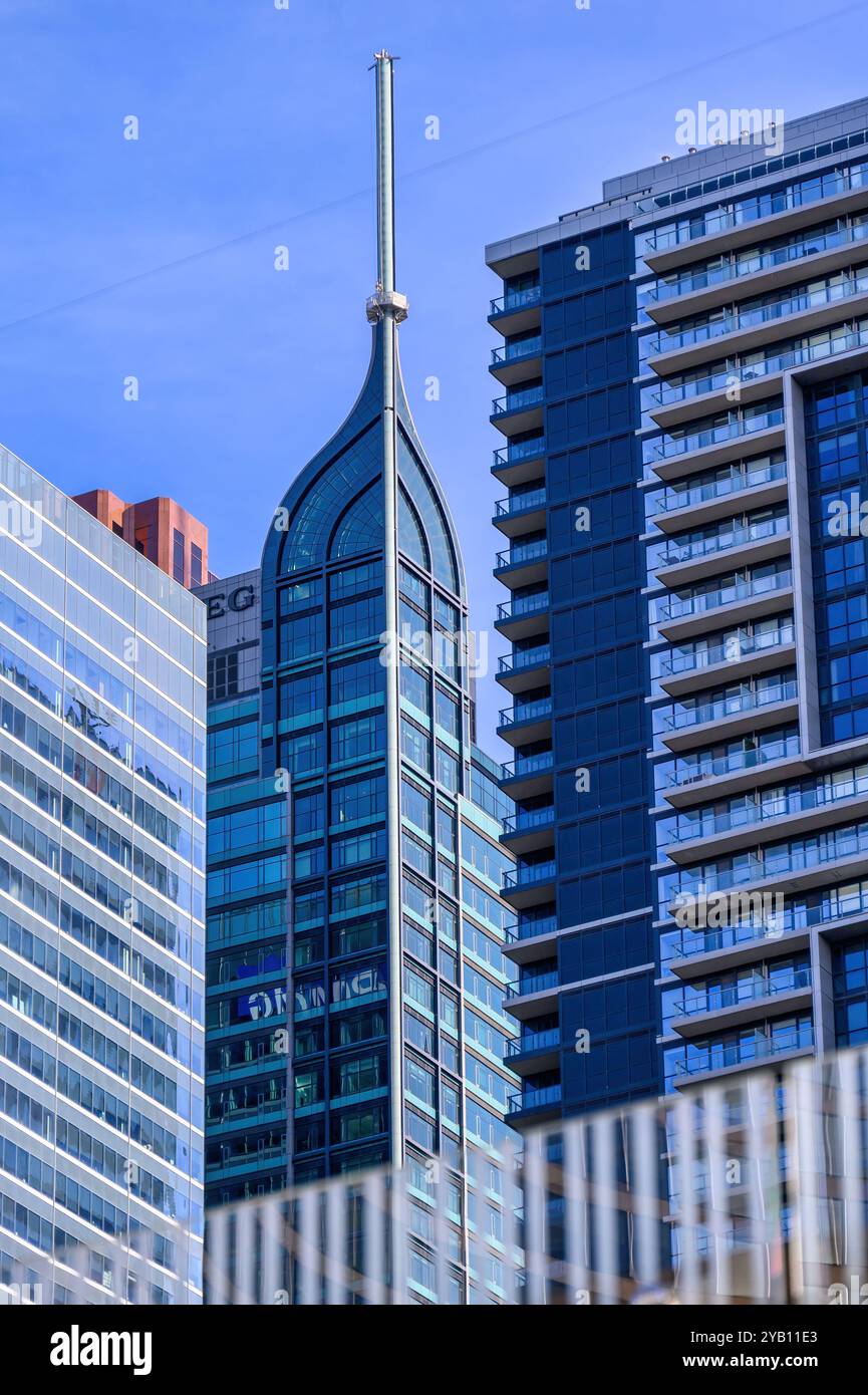 Spire of the St. Regis Hotel among other skyscrapers in downtown ...