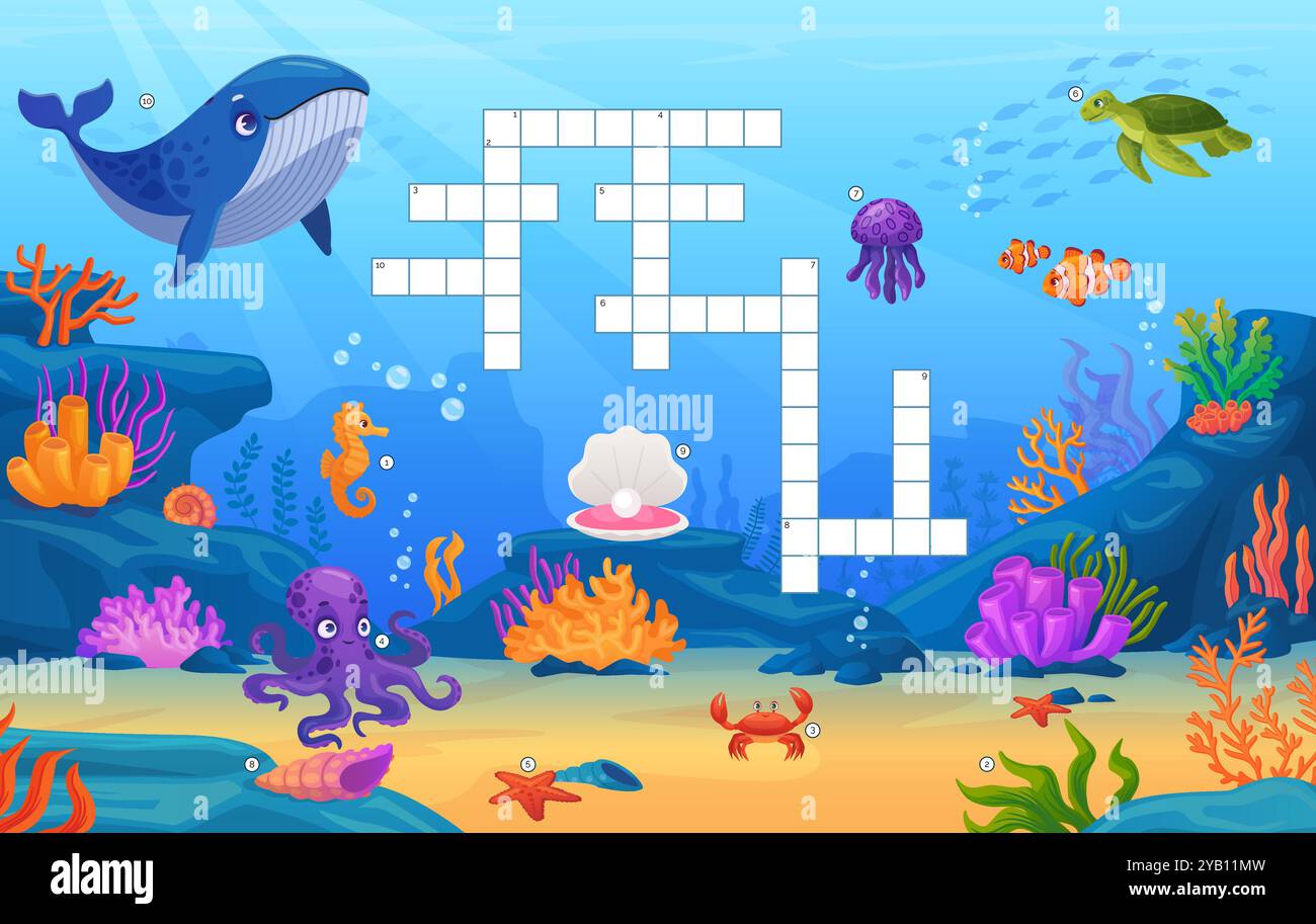 Underwater animals crossword. Quiz puzzle game with sea animals for ...
