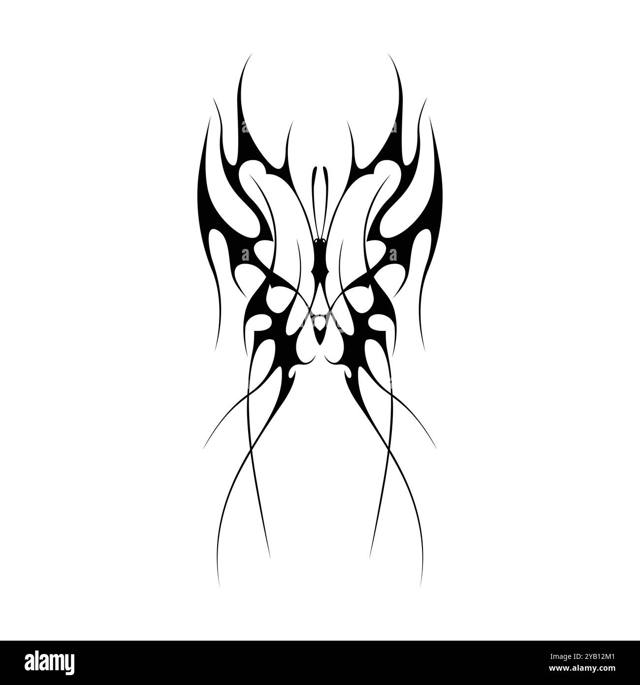 Neo tribal y2k gothic style tattoo. Cyber sigilism butterfly design ...