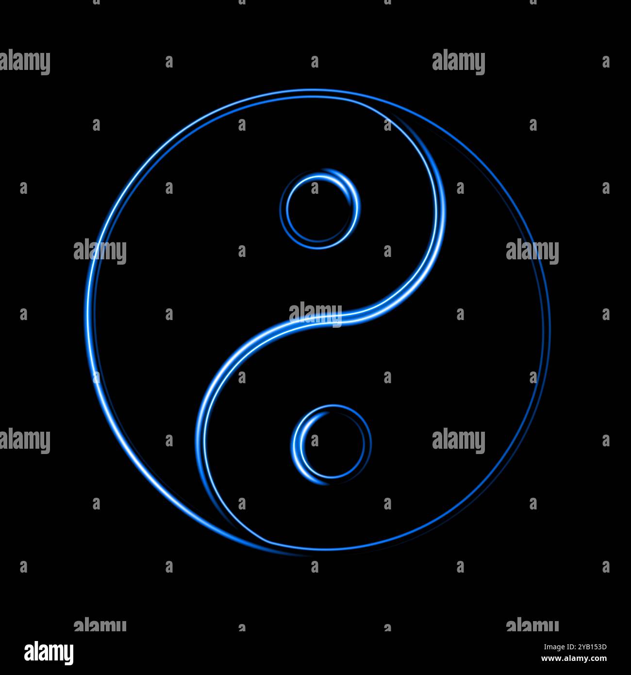 The yin and yang symbol glows in blue tones, illustrating the balance ...