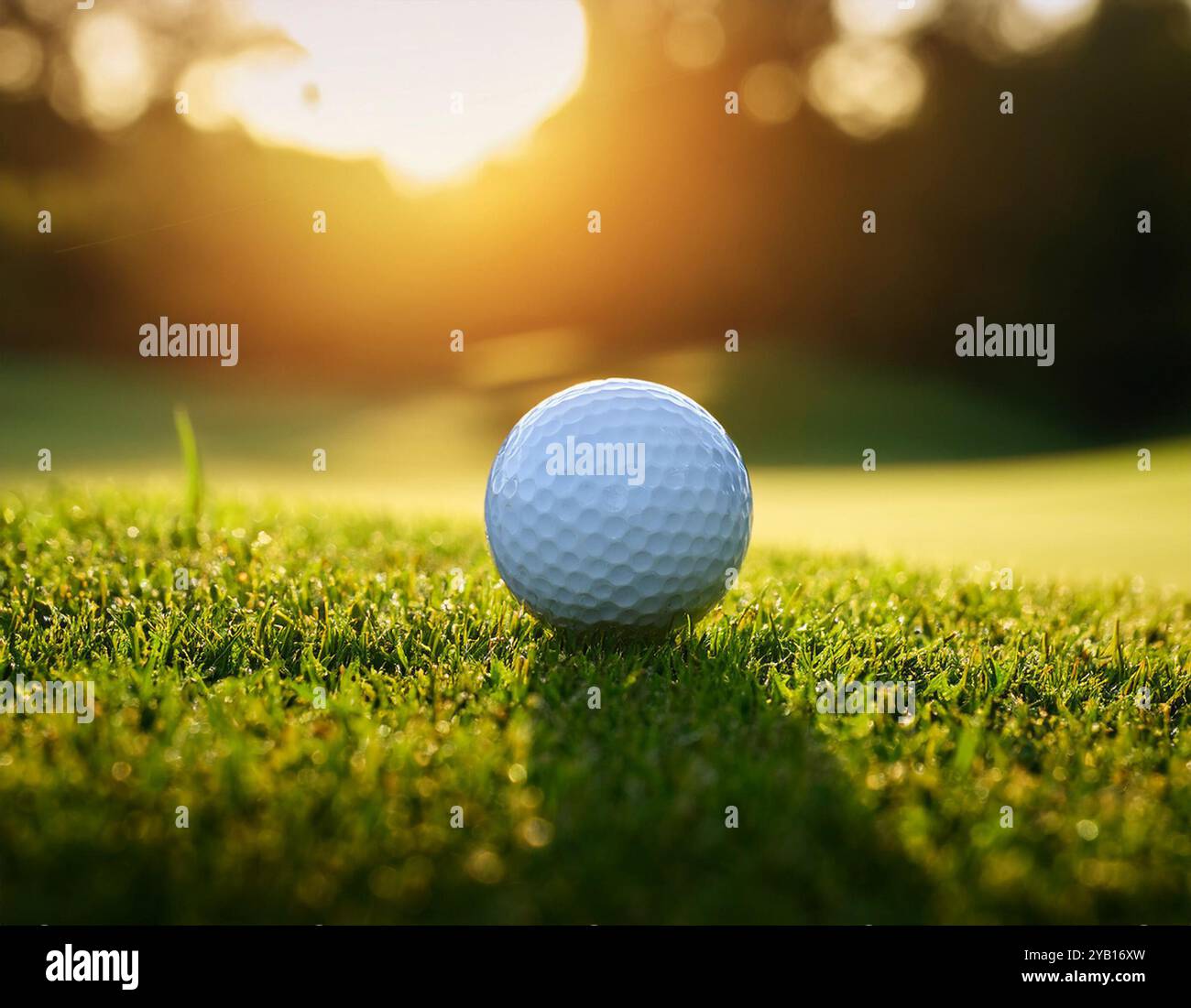 golf ball on the grass with the sun behind concept Stock Photo - Alamy