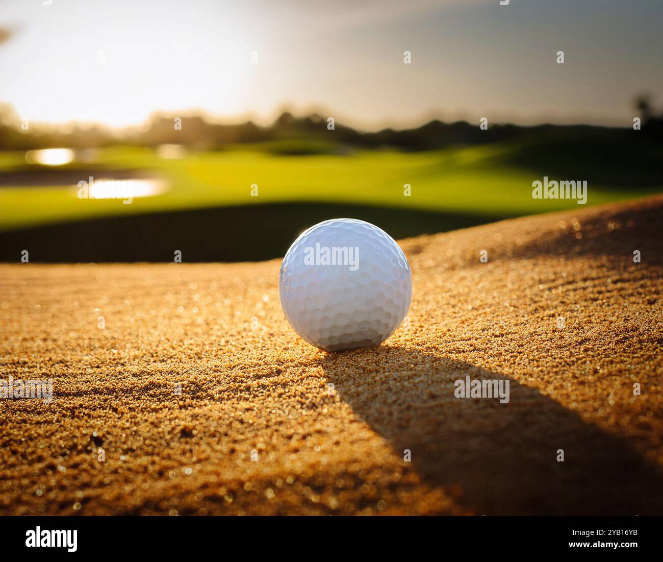 a golf ball sits on the bunker sand of a golf course concept Stock ...