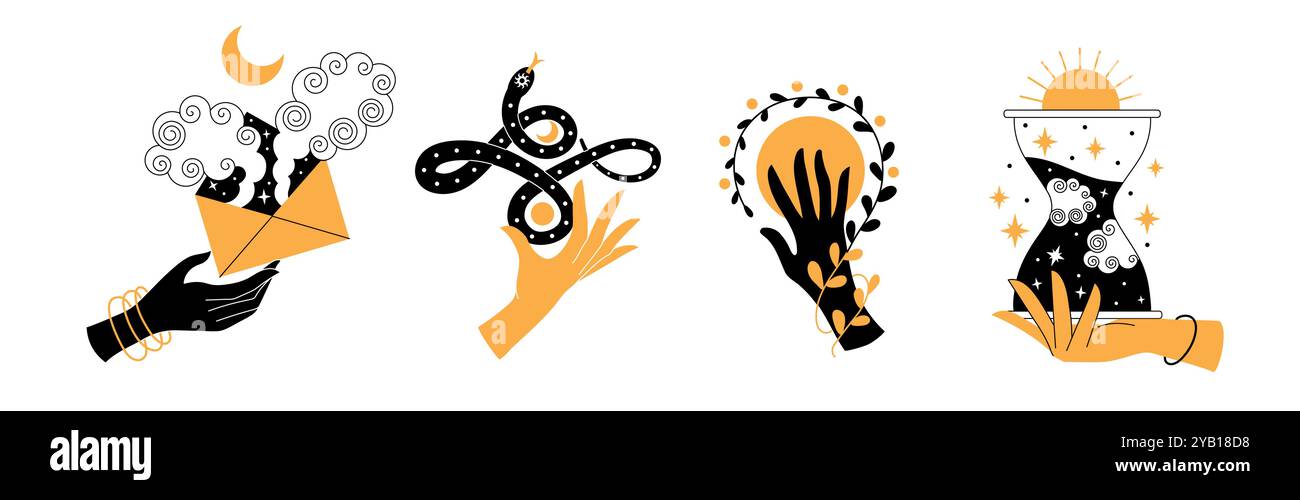 Boho witch hands. Abstract womans minimalistic bohemian style ...