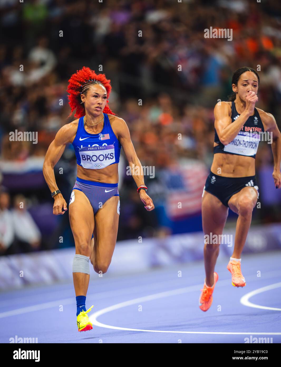 Taliyah Brooks participating in the 200 meters at the Paris 2024 ...