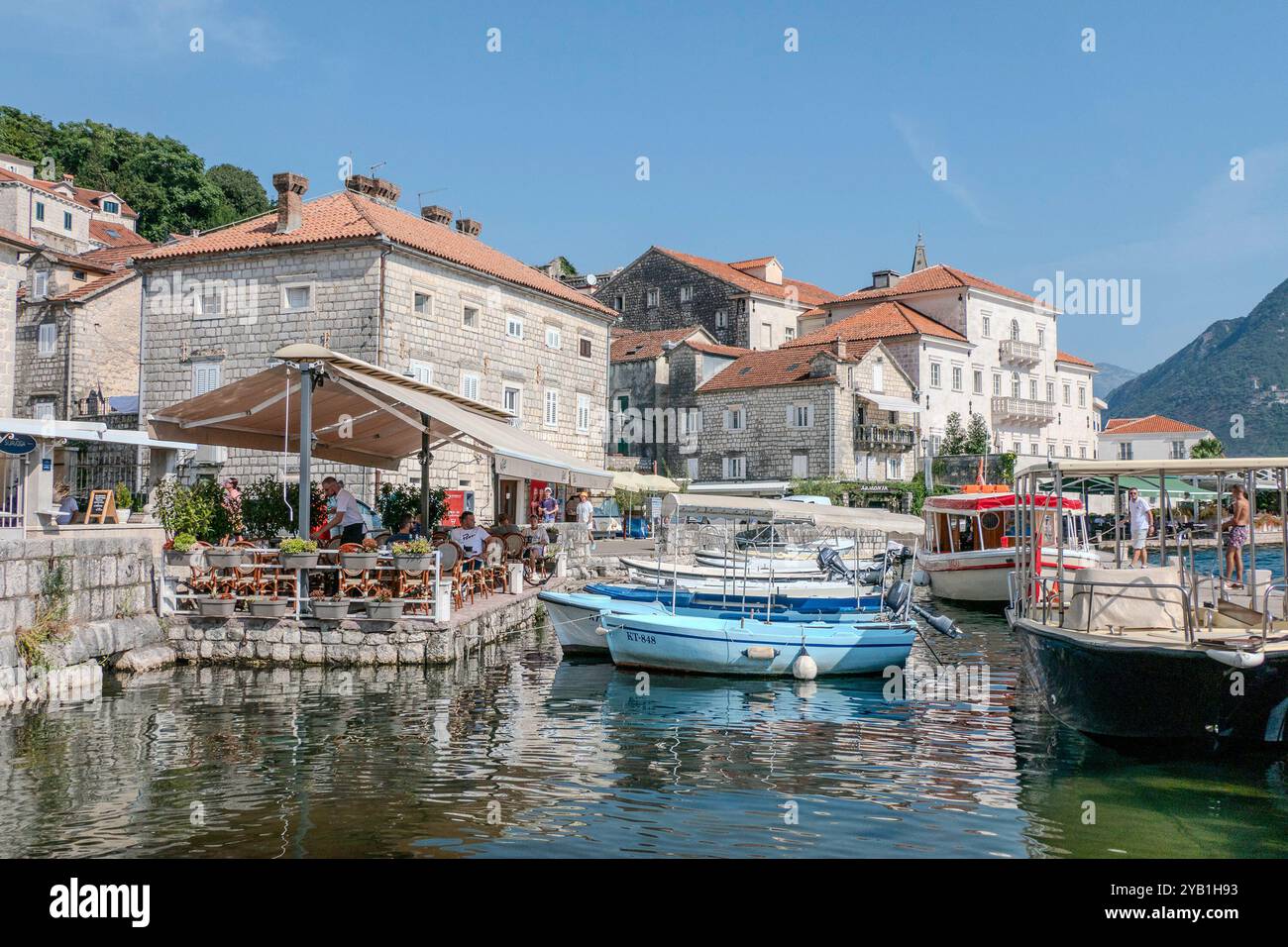 Perast, Montenegro, August 3, 2024.Port of the village of Perast with ...