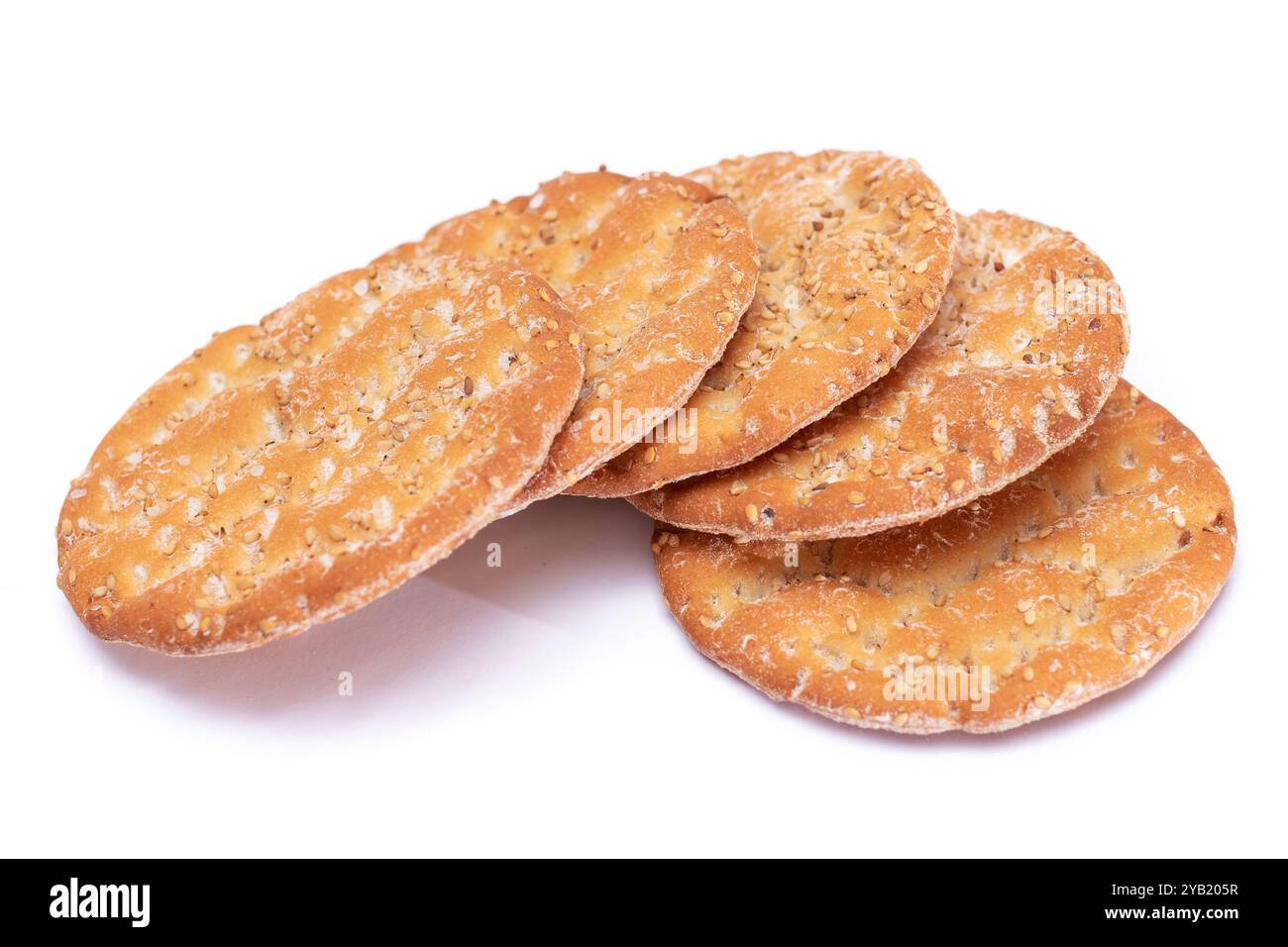 A Heap of Round Salt Crackers with Sesame Isolated on White Background ...