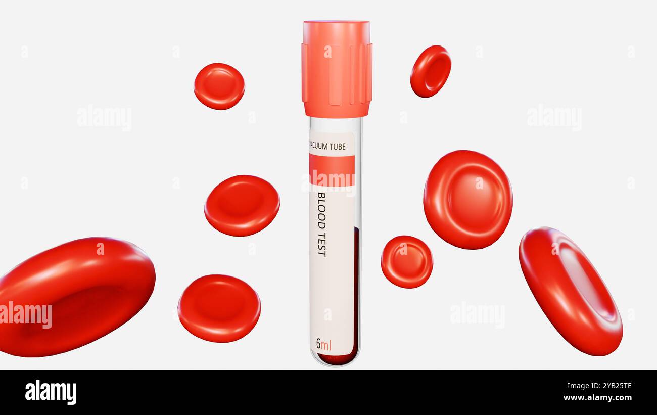 A 3D rendering of biological blood cells floating around red-capped ...