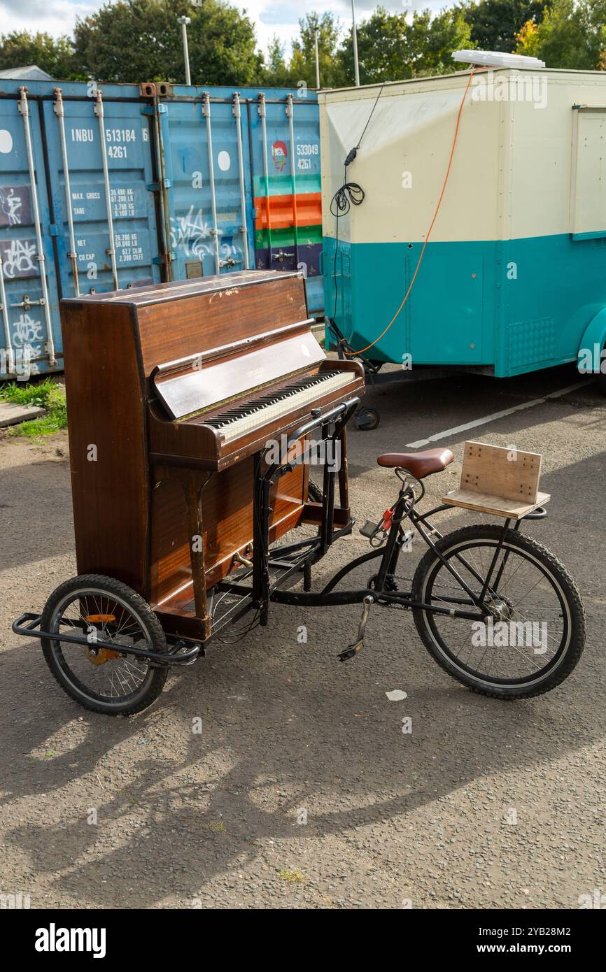 A upright piano mounted on a tricycle bicycle, Pianodrome, Granton ...