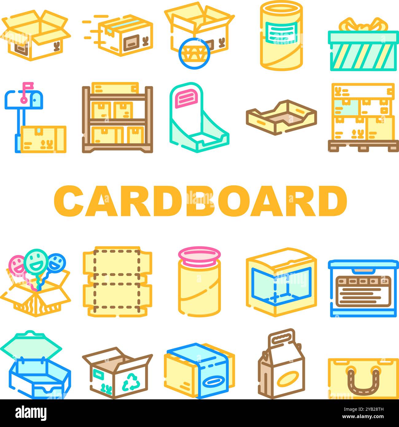 cardboard packaging sustainable icons set vector Stock Vector Image ...