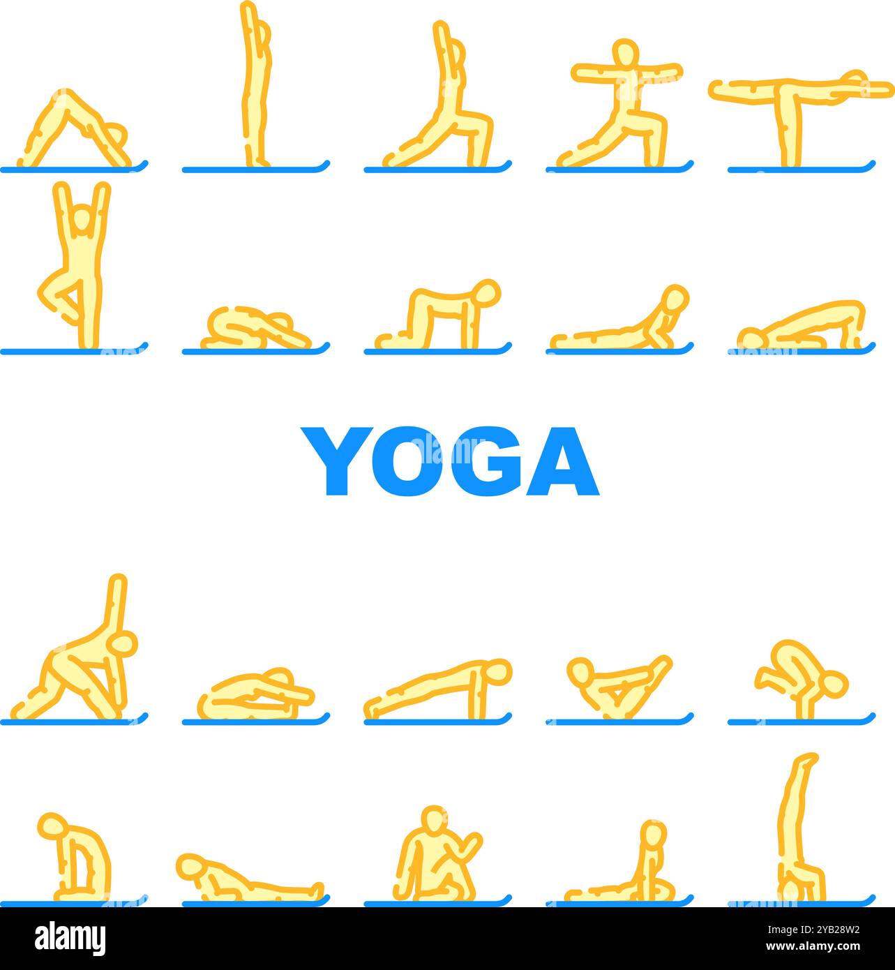 Yoga exercises meditation icons set vector flexibility balance Stock ...