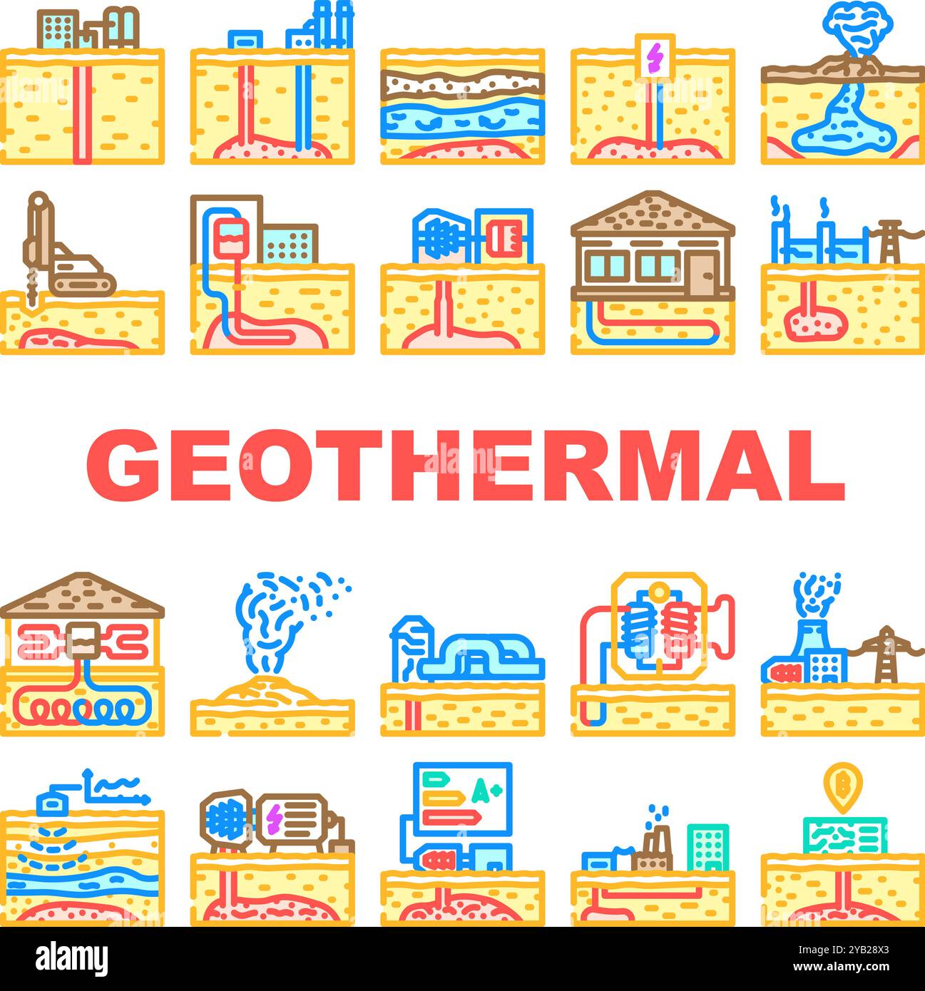 geothermal energy renewable heat icons set vector Stock Vector Image ...