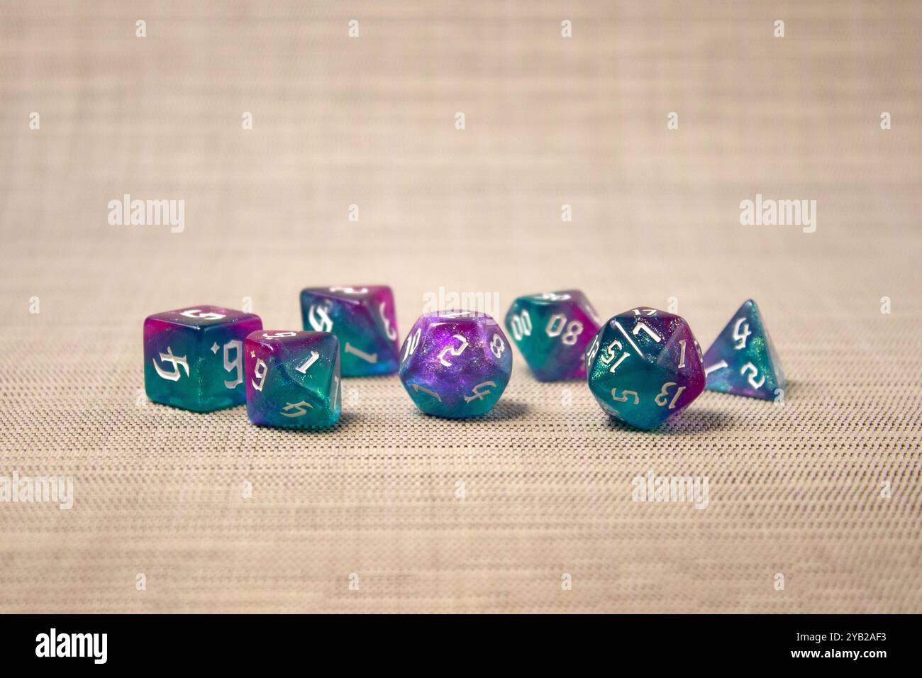 Set of dice for fantasy dnd and rpg tabletop games. Board game polyhedral dices with different ...