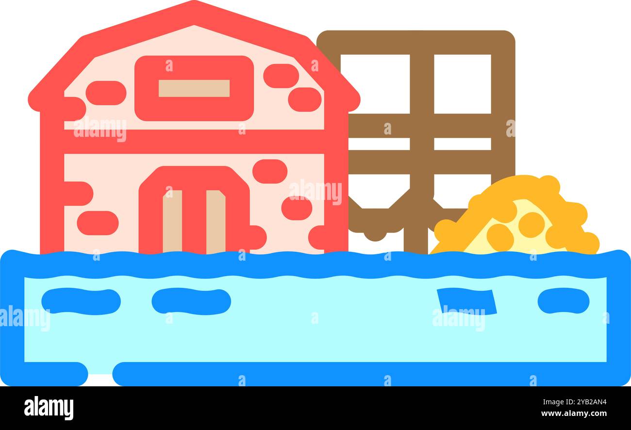 flooded farmland disaster color icon vector illustration Stock Vector ...