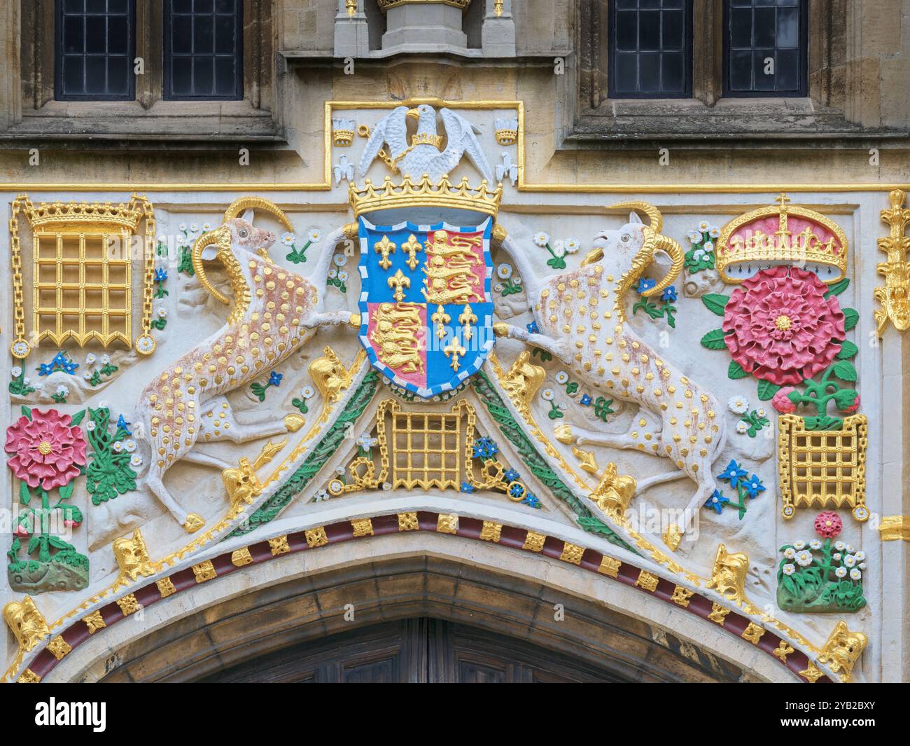The picturesque tudor coat of arms above the entrance to Christ College ...
