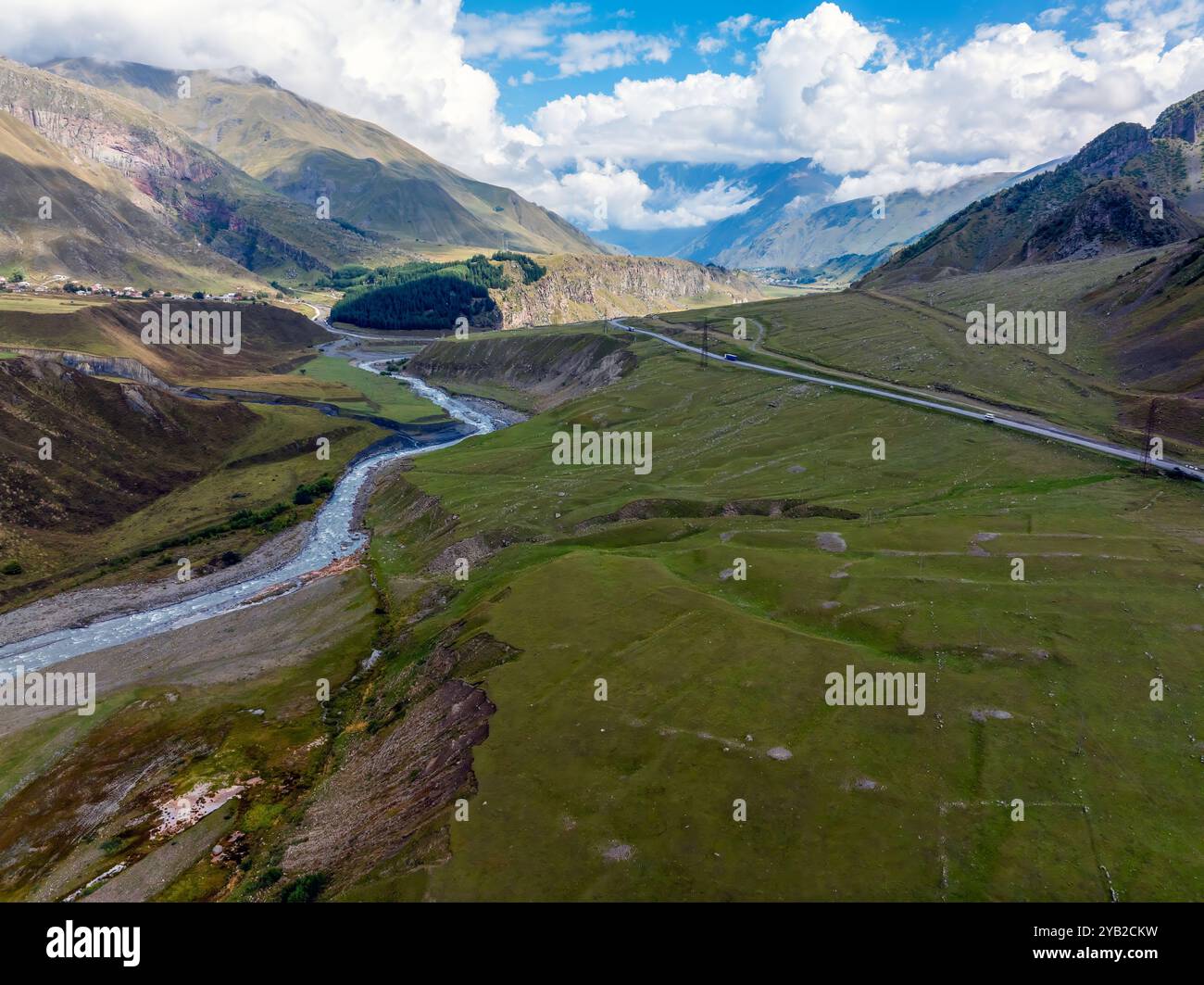 Drone view of the Cross Pass in Georgia, showcasing winding roads and ...
