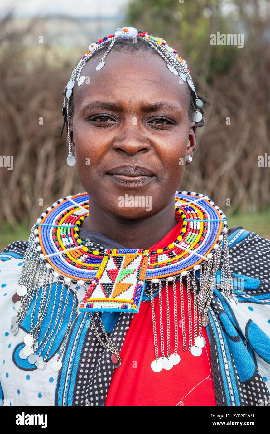 Woman from the Masai tribe, wearing the traditional jewellery and ...