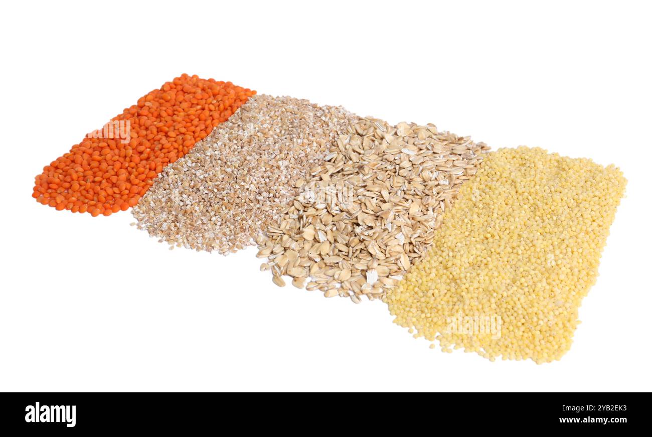 Piles of different cereals and lentils isolated on white Stock Photo ...