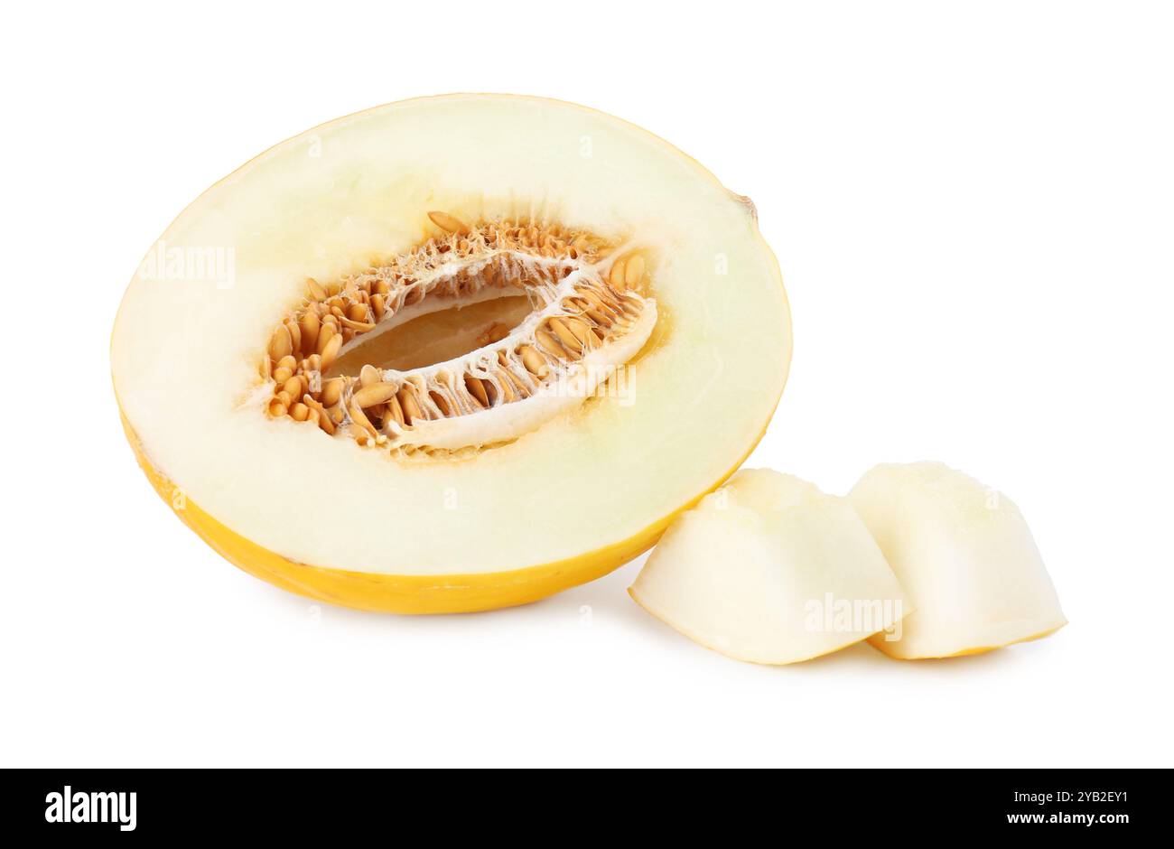 Pieces of fresh melon isolated on white Stock Photo - Alamy