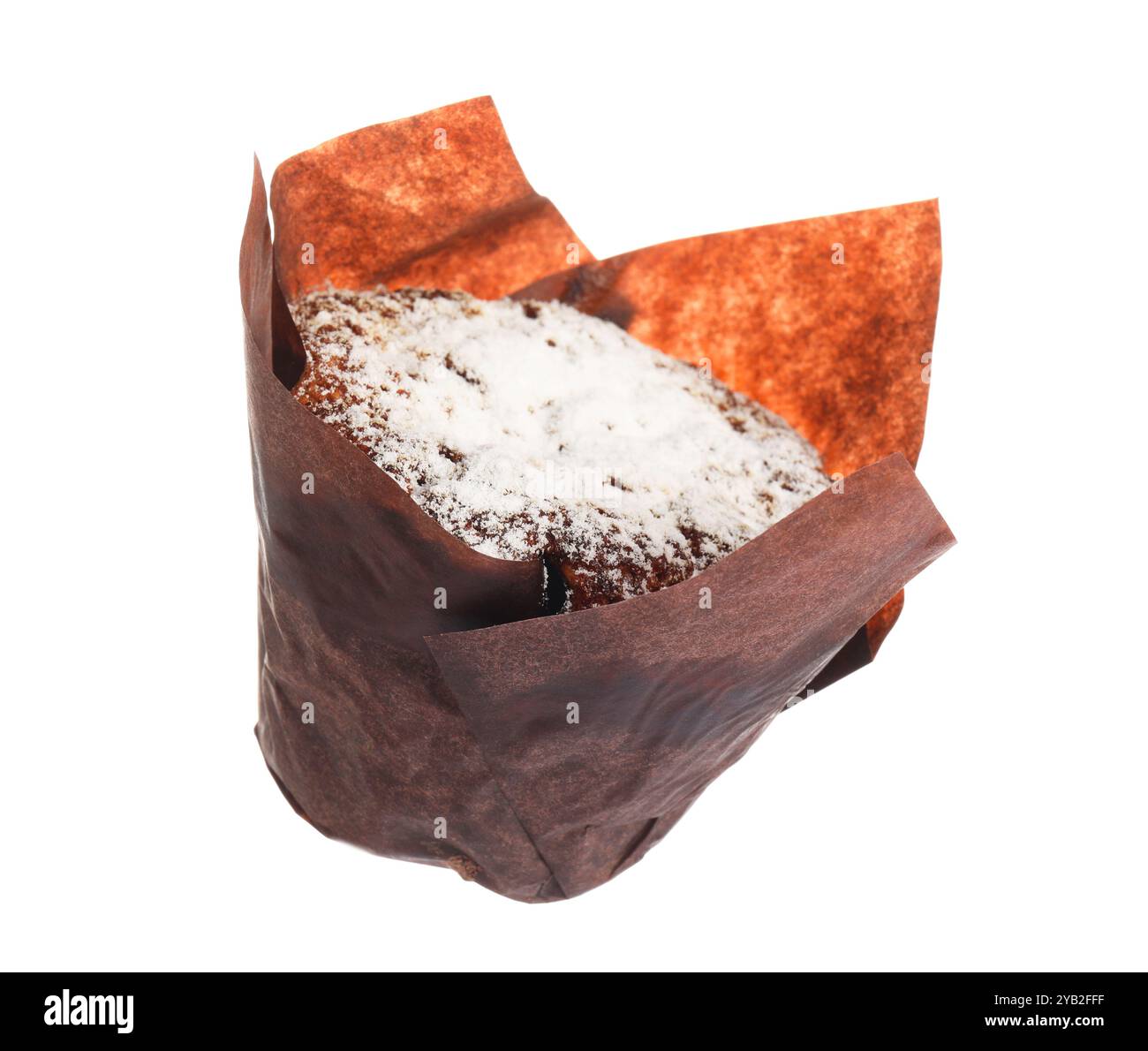 Delicious sweet muffin with powdered sugar isolated on white Stock ...