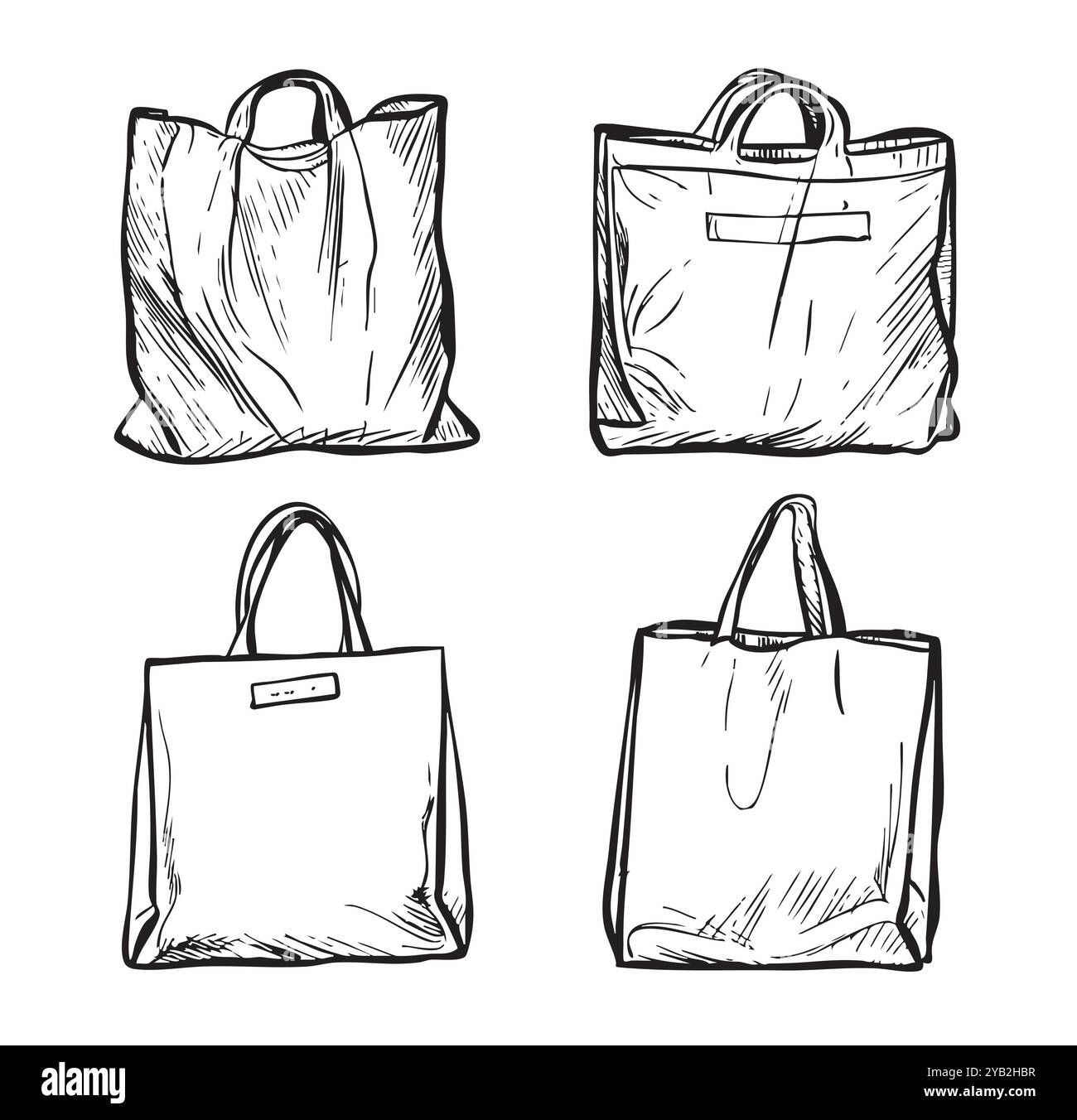 Hand-drawn eco bag sketch. Ecological concept, nature protection ...