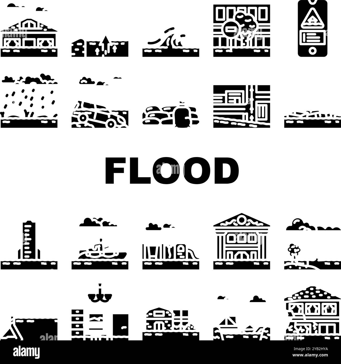 flood water disaster storm icons set vector Stock Vector Image & Art ...