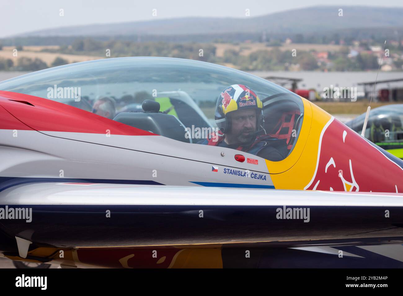 Acrobatic pilot Stanislav Cejka in the cockpit of an acrobatic aircraft ...