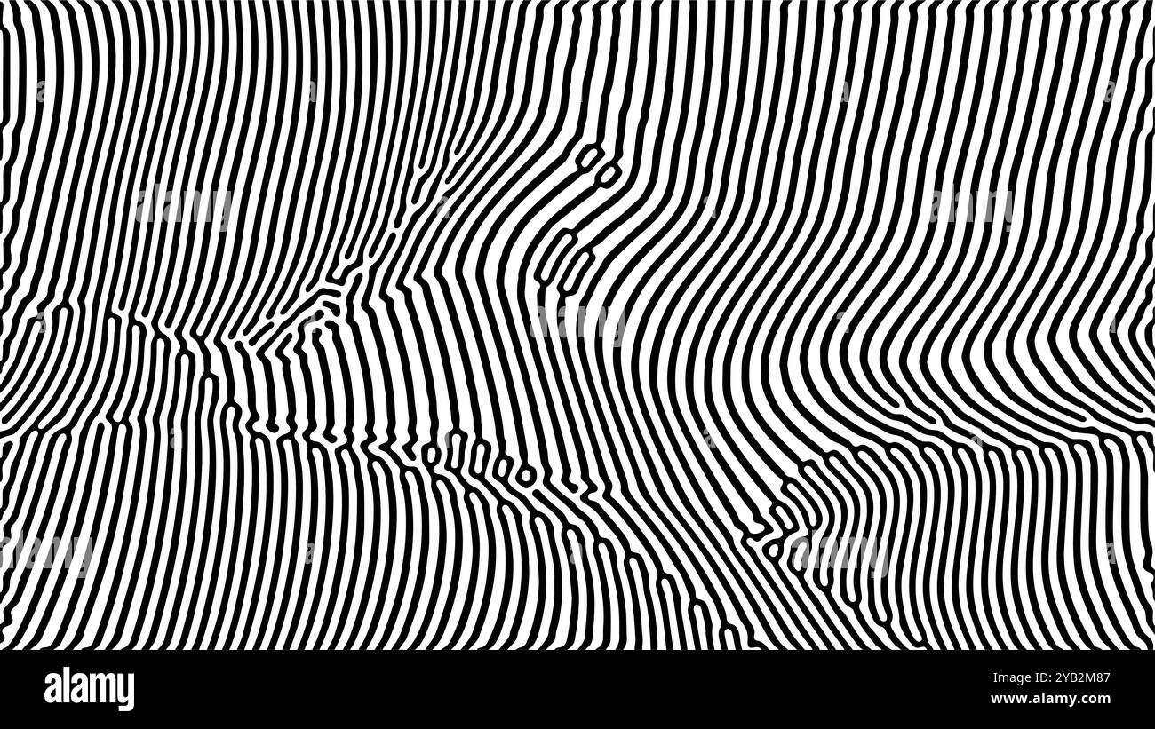 Black and white abstract optical art with dynamic wavy lines and ...