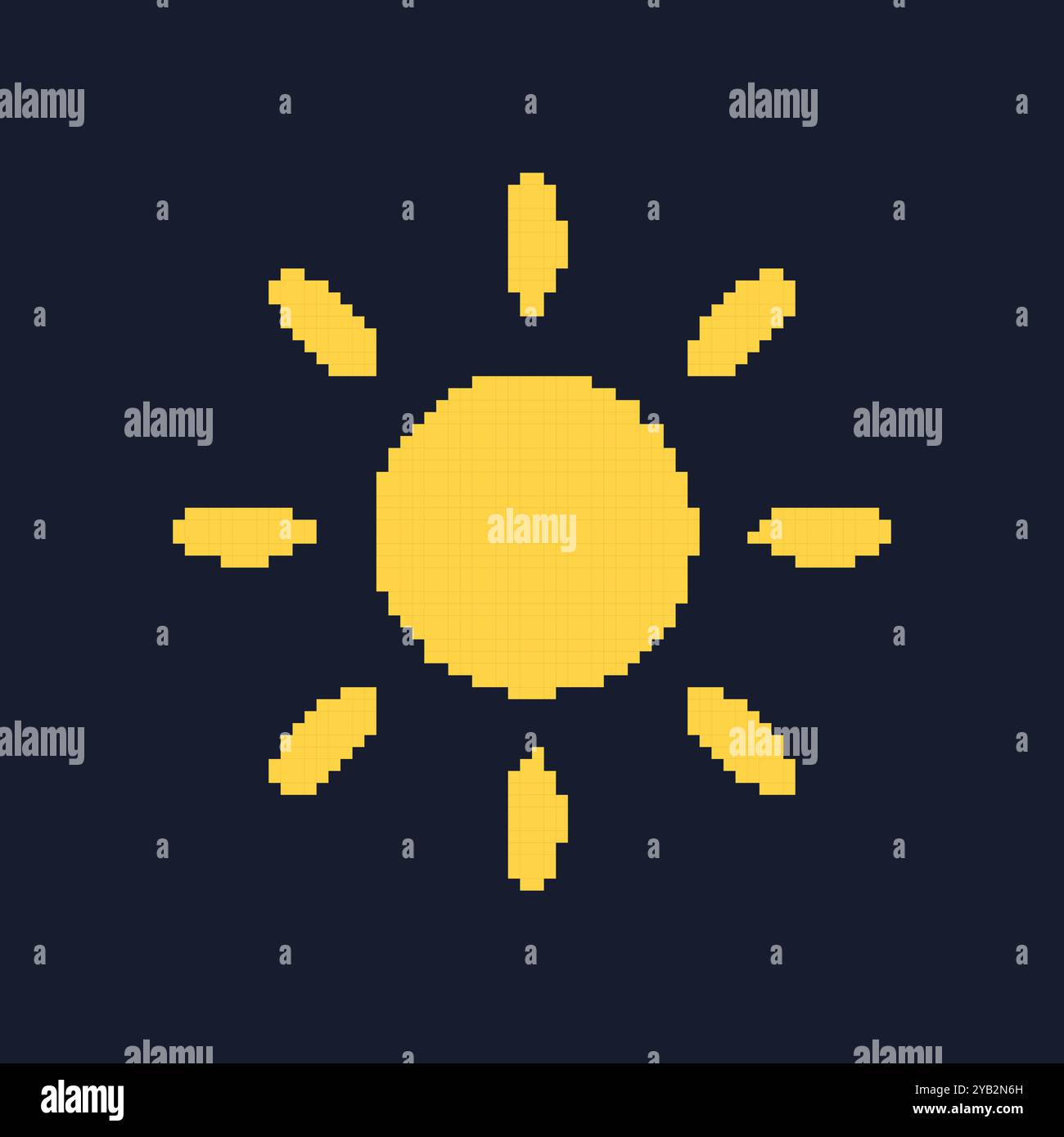 Retro Game Yellow Sun Isolated on Dark Background. Sun Pixel Art Icon ...