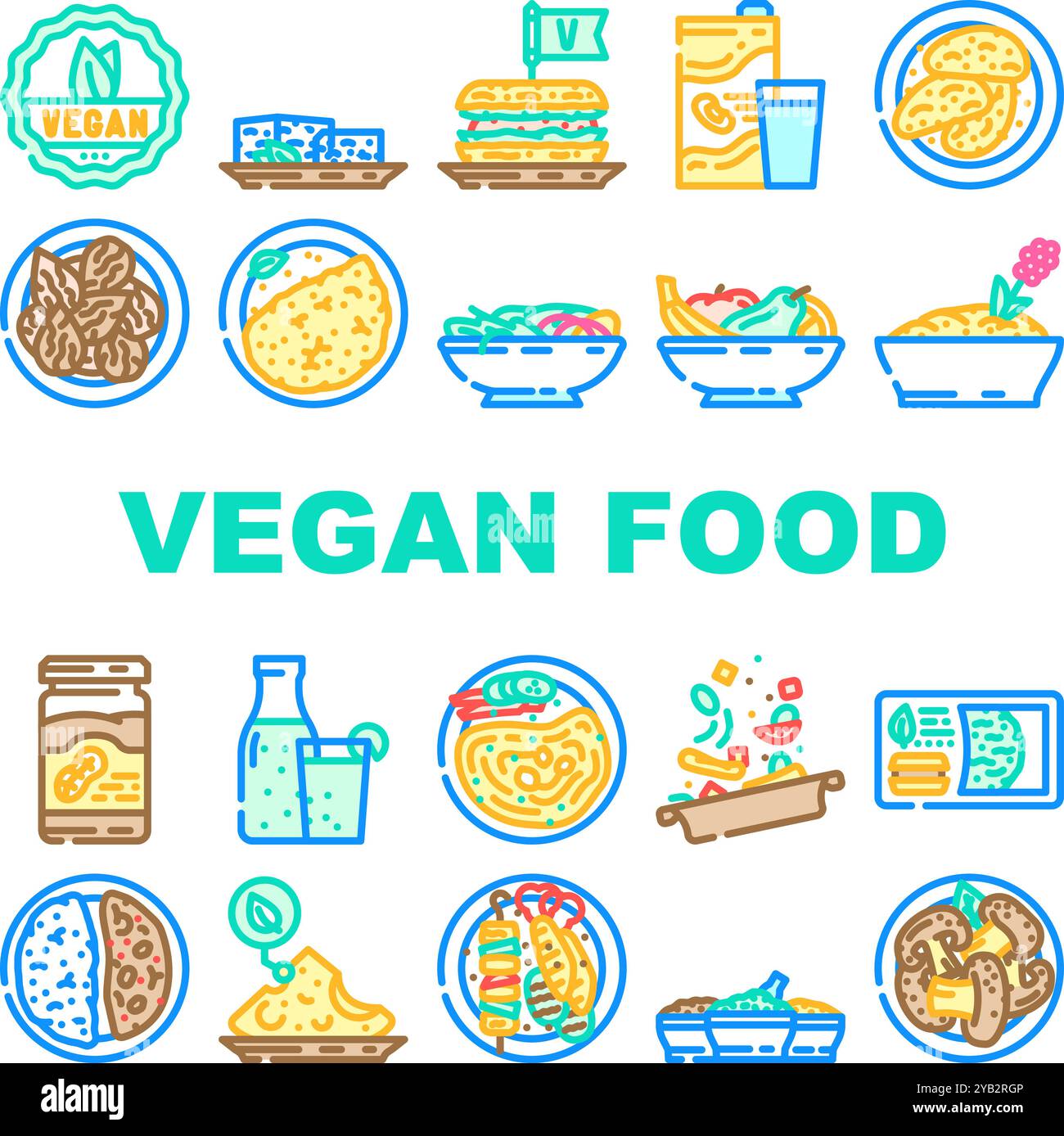 vegan food diet organic icons set vector Stock Vector Image & Art - Alamy