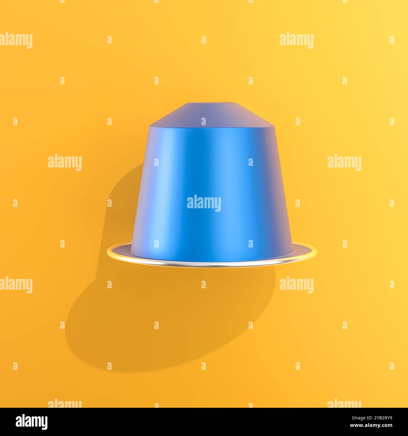 Blue 3d espresso coffee capsule yellow background casting a shadow ...