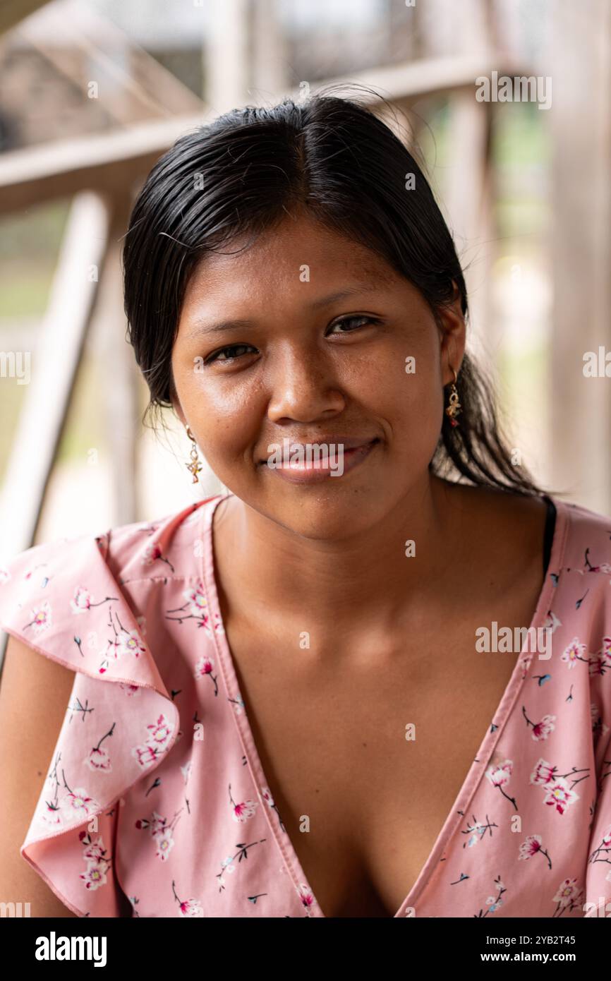 Faces of the Amazon: Young Mother Poses in Libertad, Peru Stock Photo ...