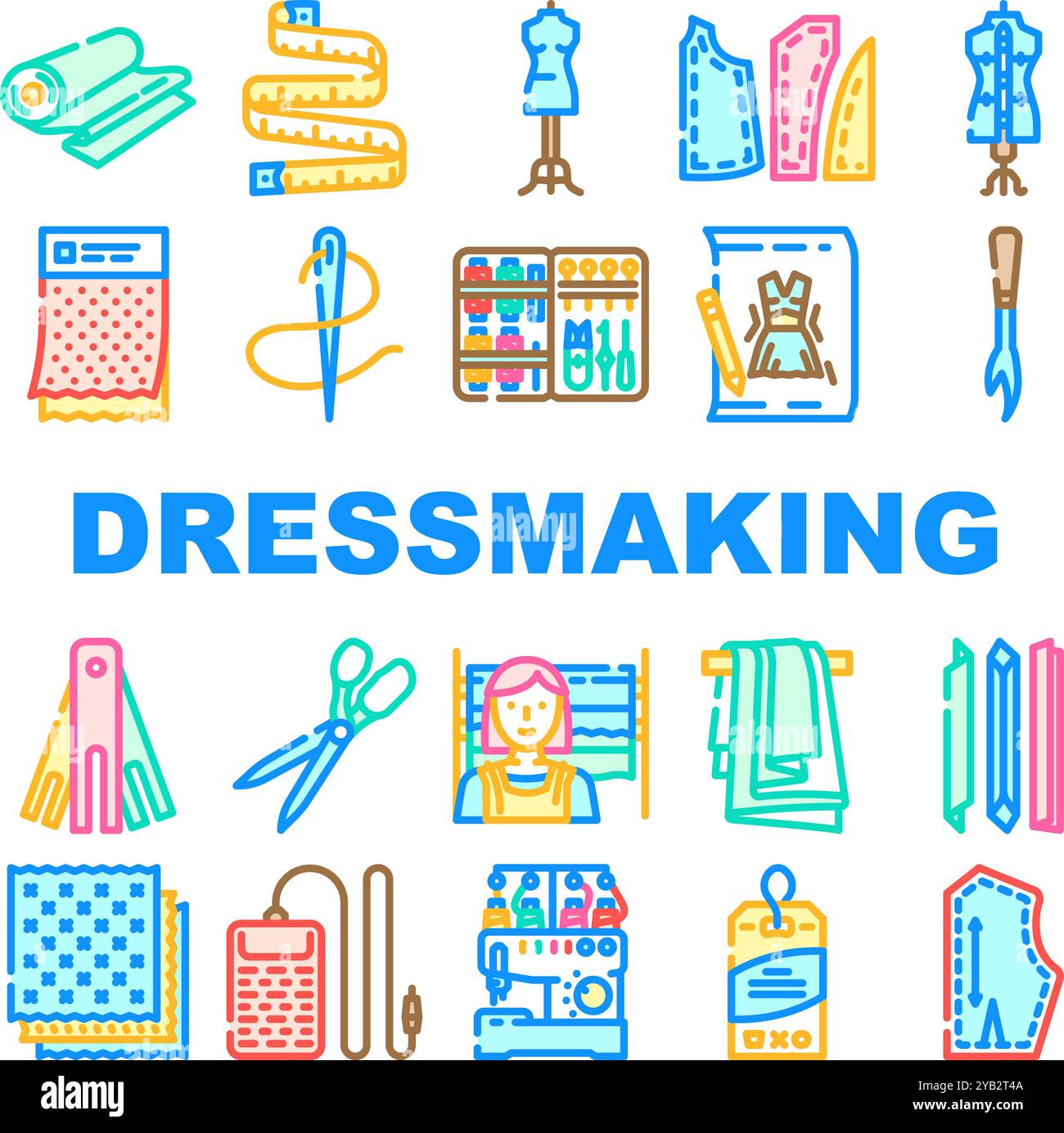 dressmaking fashion fabric sewing icons set vector Stock Vector Image ...