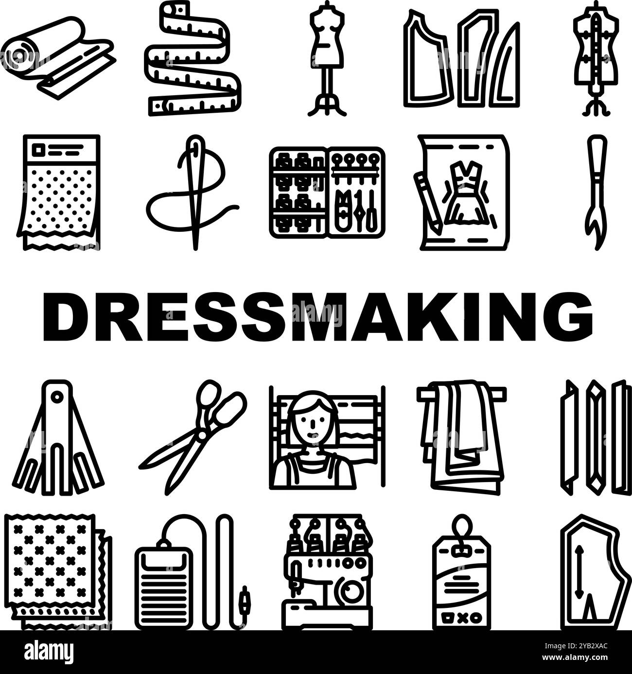 dressmaking fashion fabric sewing icons set vector Stock Vector Image ...