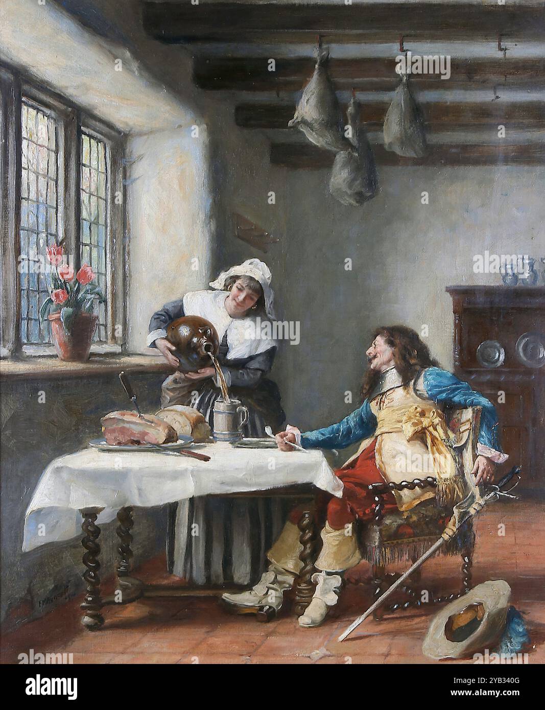 Bennett, Frank Moss - Interior Scene with Maid and a Cavalier Seated at ...